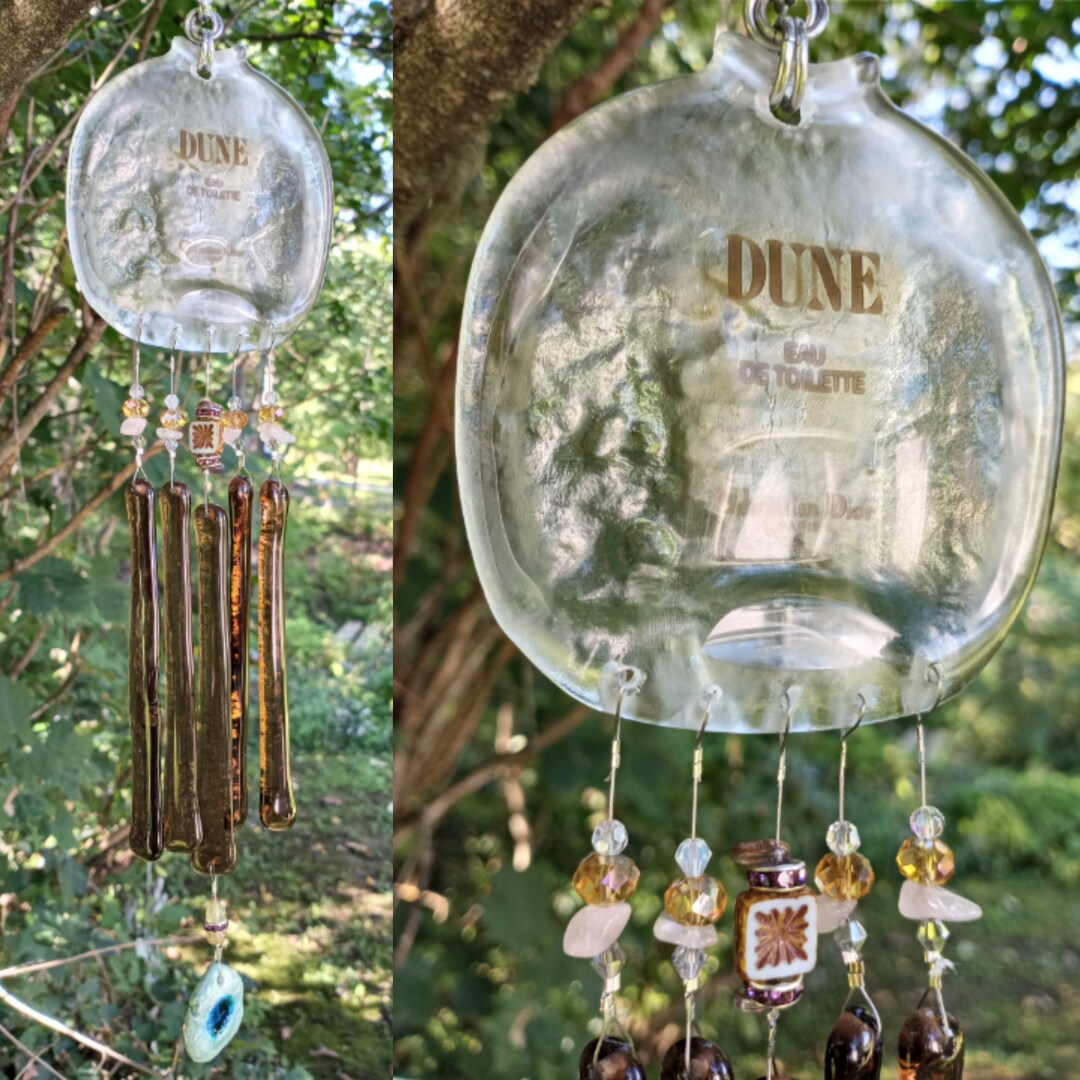 Perfume Bottle Wind Chime Upcycled Fused Glass Decor Garden Patio ...