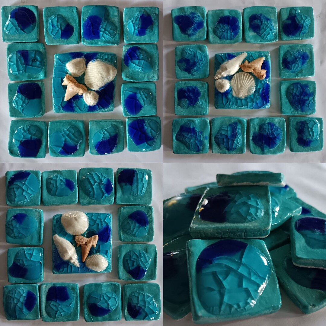 Turquoise Shark Tooth Seashell Ocean Ceramic & Glass Mosaic - Etsy