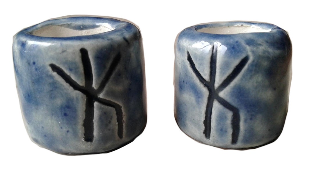 Set 2 Rune Macrame Beads Large Hole Blue Ceramic Bind Runes Norse ...