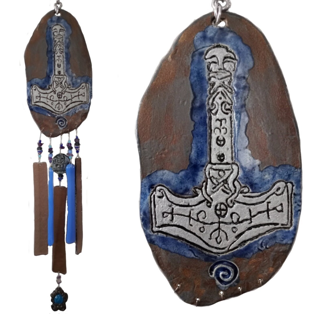 Thor's Hammer Glass Wind Chime Mjolnir Norse Ceramic Windchime Norse ...