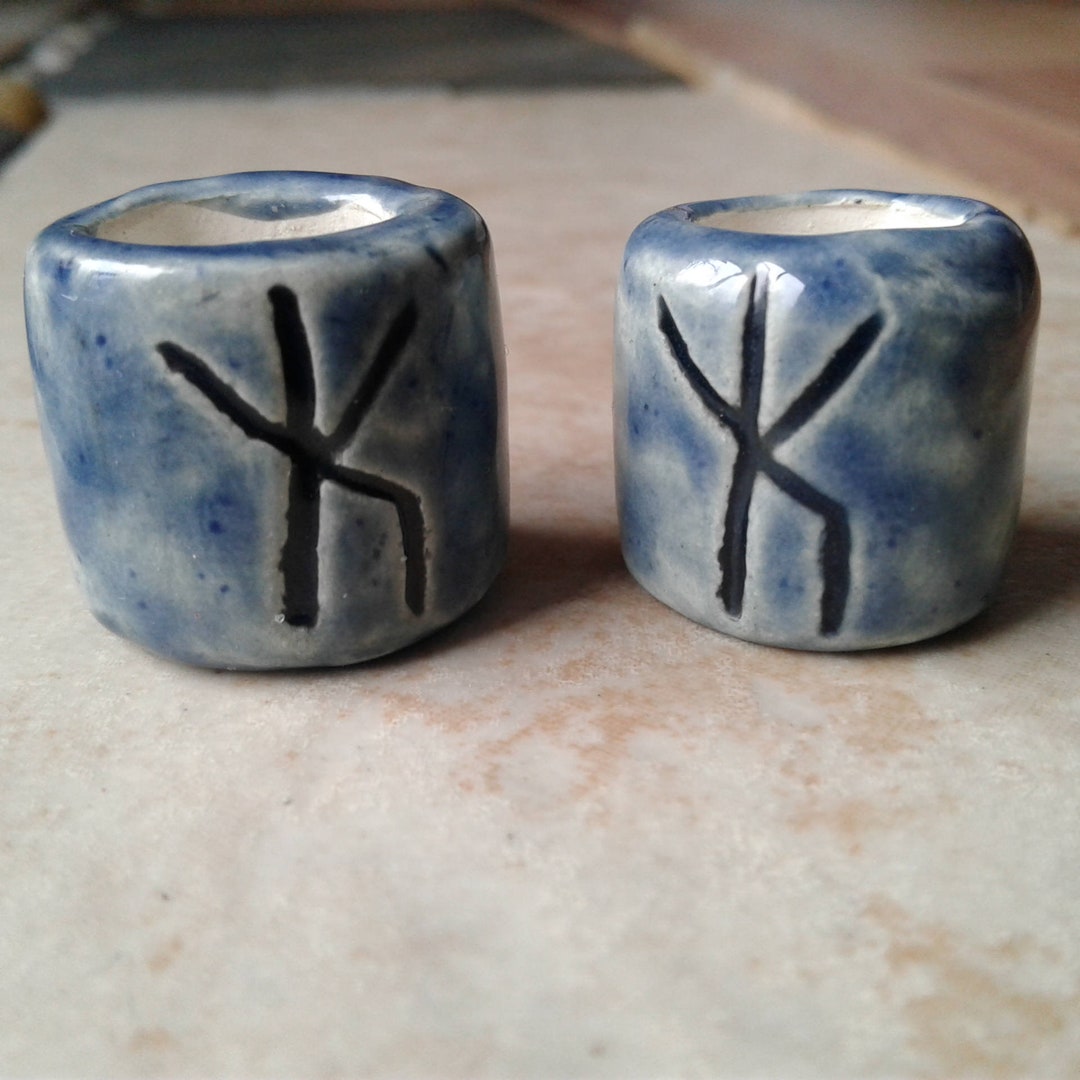 Set 2 Rune Macrame Beads Large Hole Blue Ceramic Bind Runes - Etsy