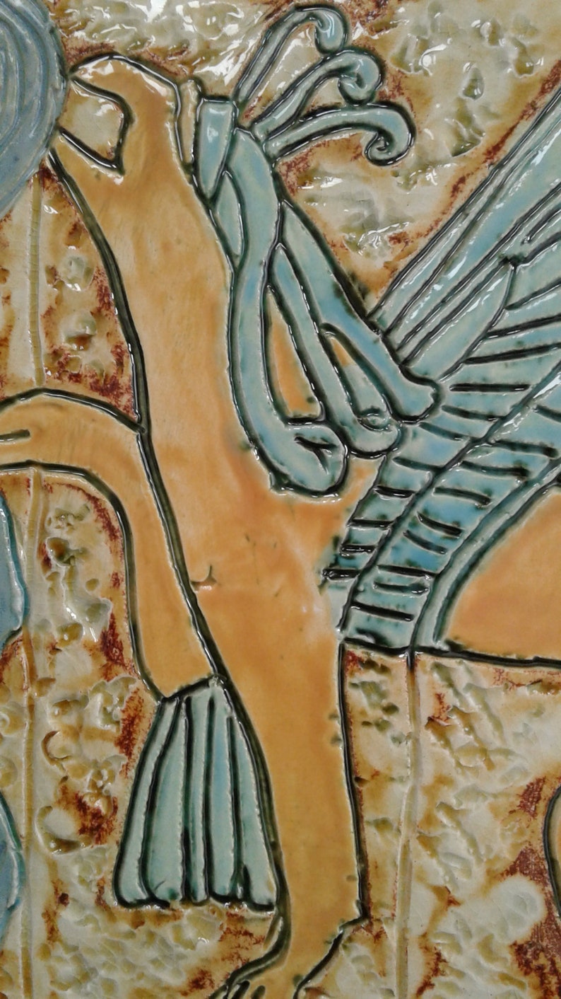 Anzu Sumerian Tile on Wood Plaque Griffin Ceramic Wall Art - Etsy