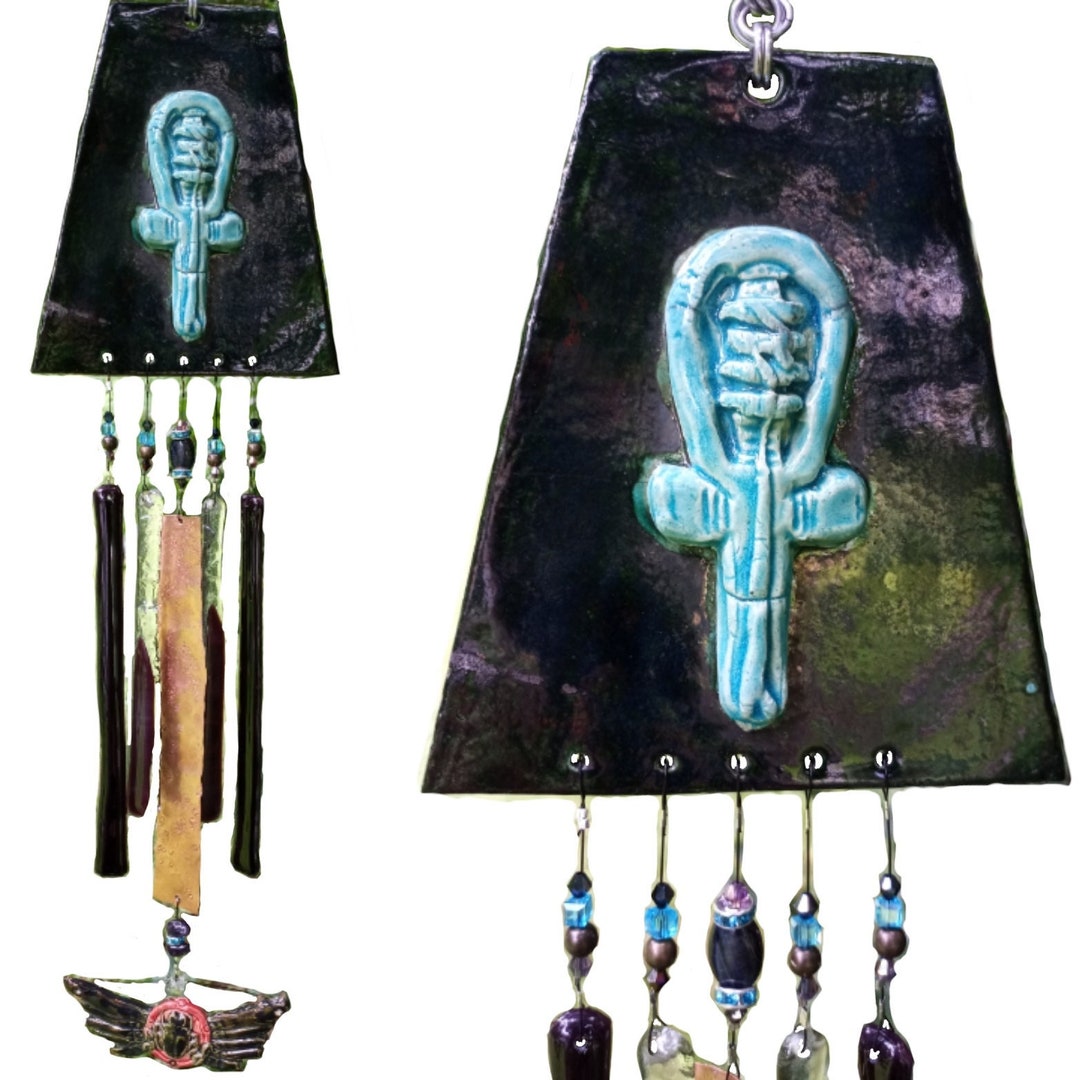 Egyptian Ankh Wind Chime Raku Pottery Ceramic Garden Decor Ancient Art ...