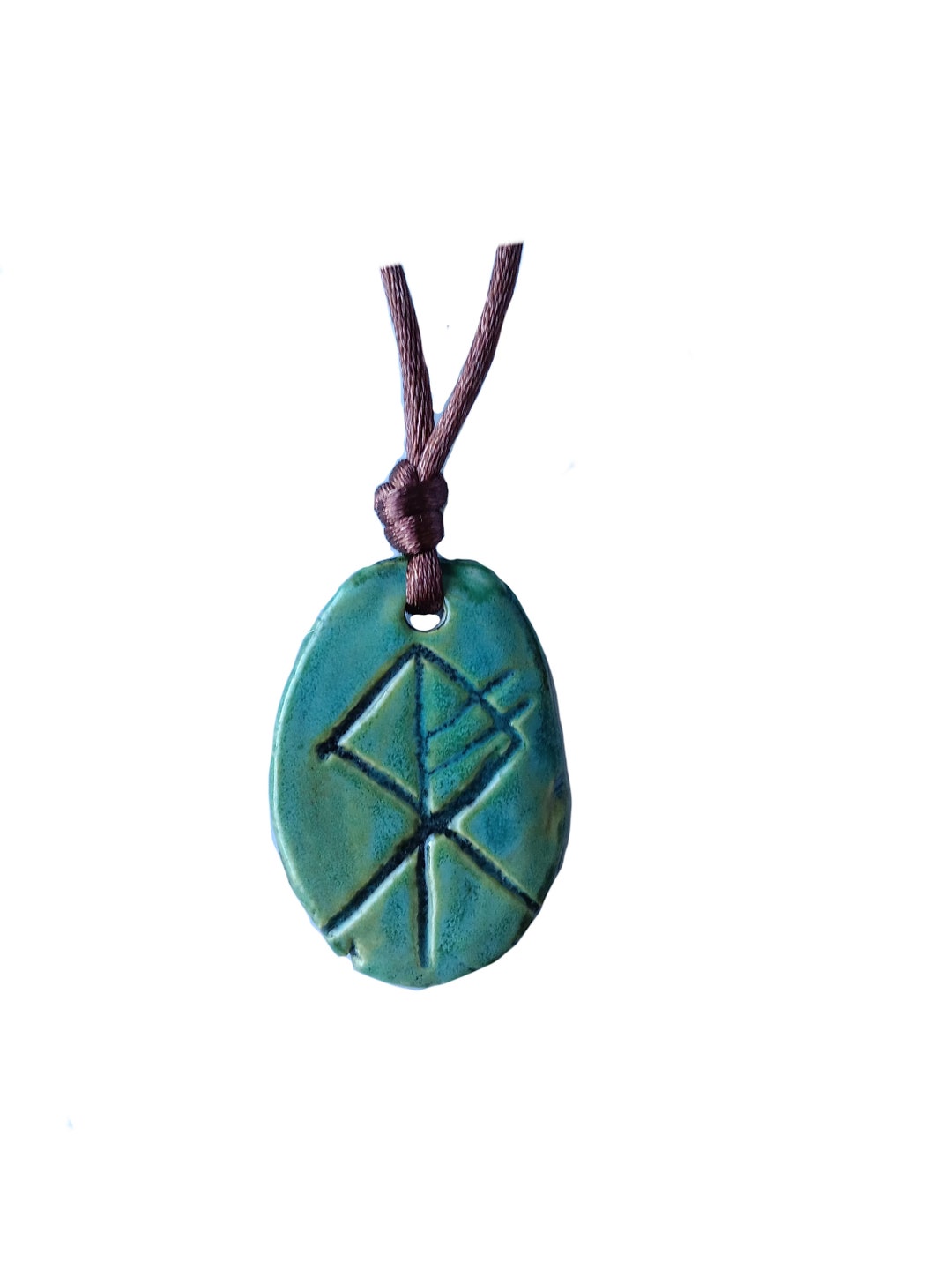 Wolf Rune Necklace Norse Runestone Turquoise Raku Ceramic Pendant ...