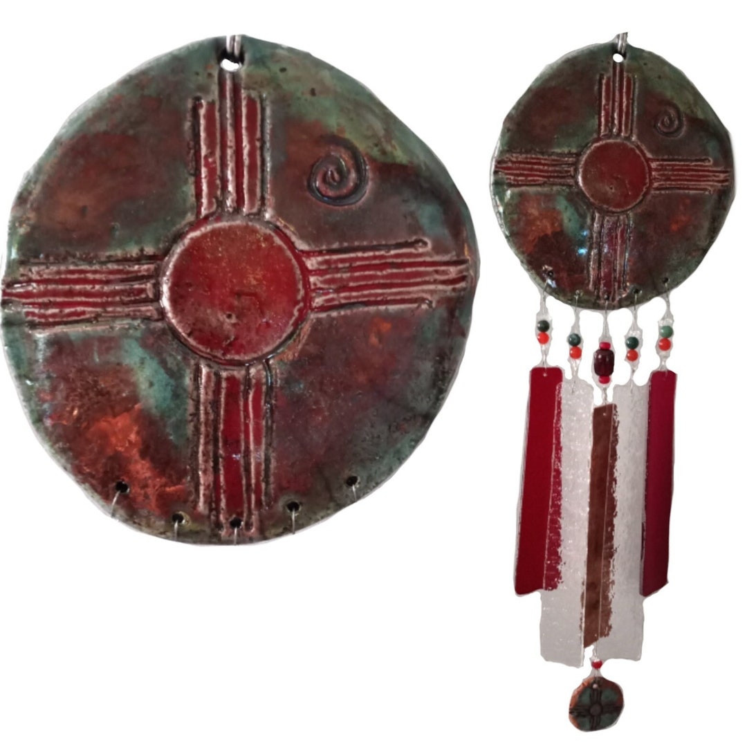 Zia Sun Clay & Glass Raku Wind Chime Hopi New Mexico Garden Mobile ...
