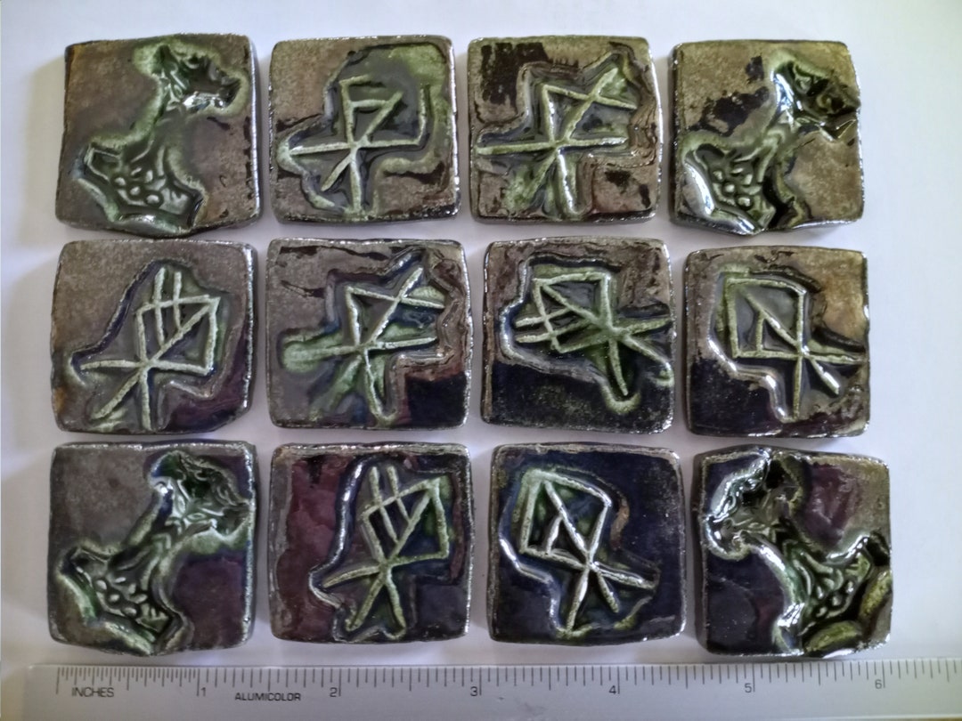 12 Square Ceramic Mosaic Tiles Viking Runes Mjölnir Metallic Finish - Etsy