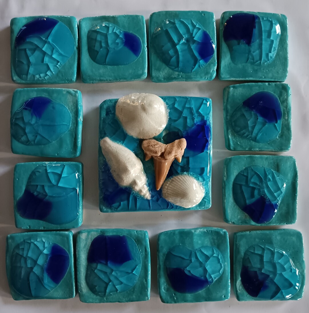 Shark Tooth Seashell Ocean Ceramic & Glass Mosaic Tiles Various Designs ...
