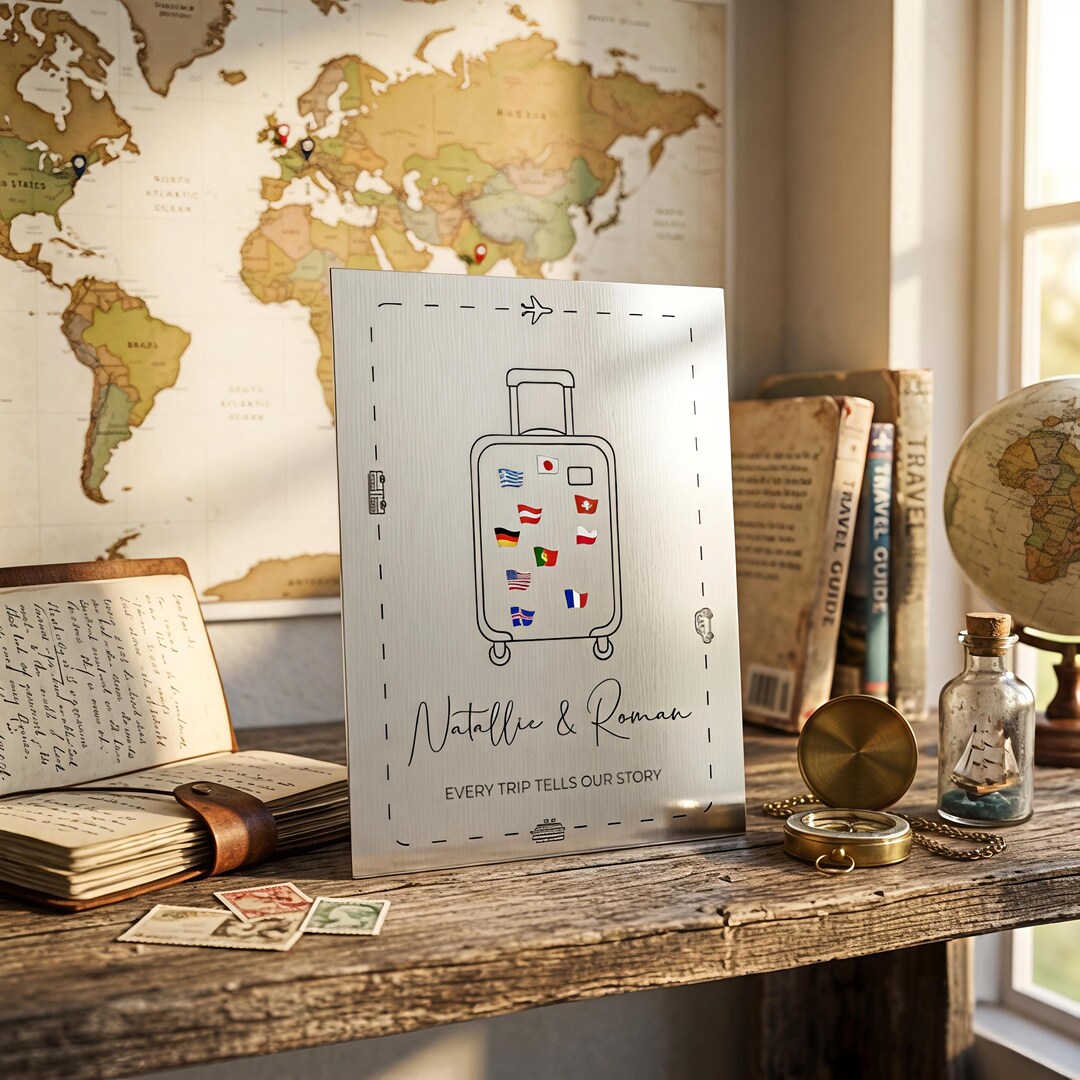 Solo Traveler Map, Digital Nomad Gift, Custom Suitcase Tracker Sign ...