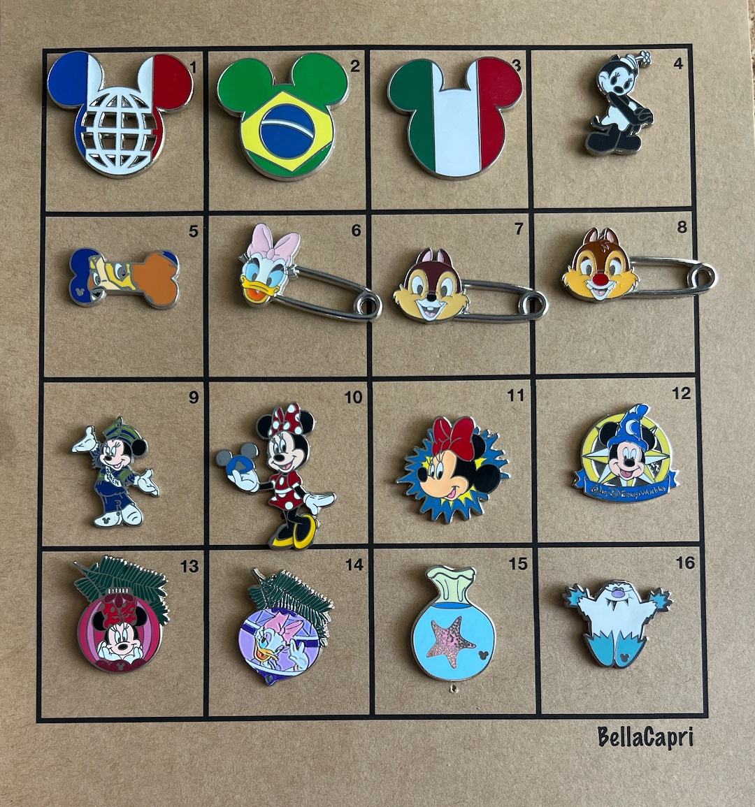 Disney Pins Set K Hidden Mickey, Mickey Mouse, Minnie Mouse, Safety ...