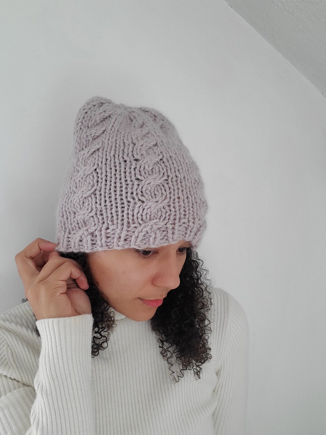 Lilac Cable Knit Beanie, Alpaca Wool Blend Winter Hat - Etsy