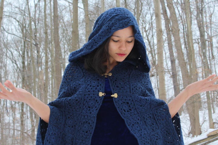 Crochet medieval cloak, long knit jacket Long sleeveless coat Hooded ...