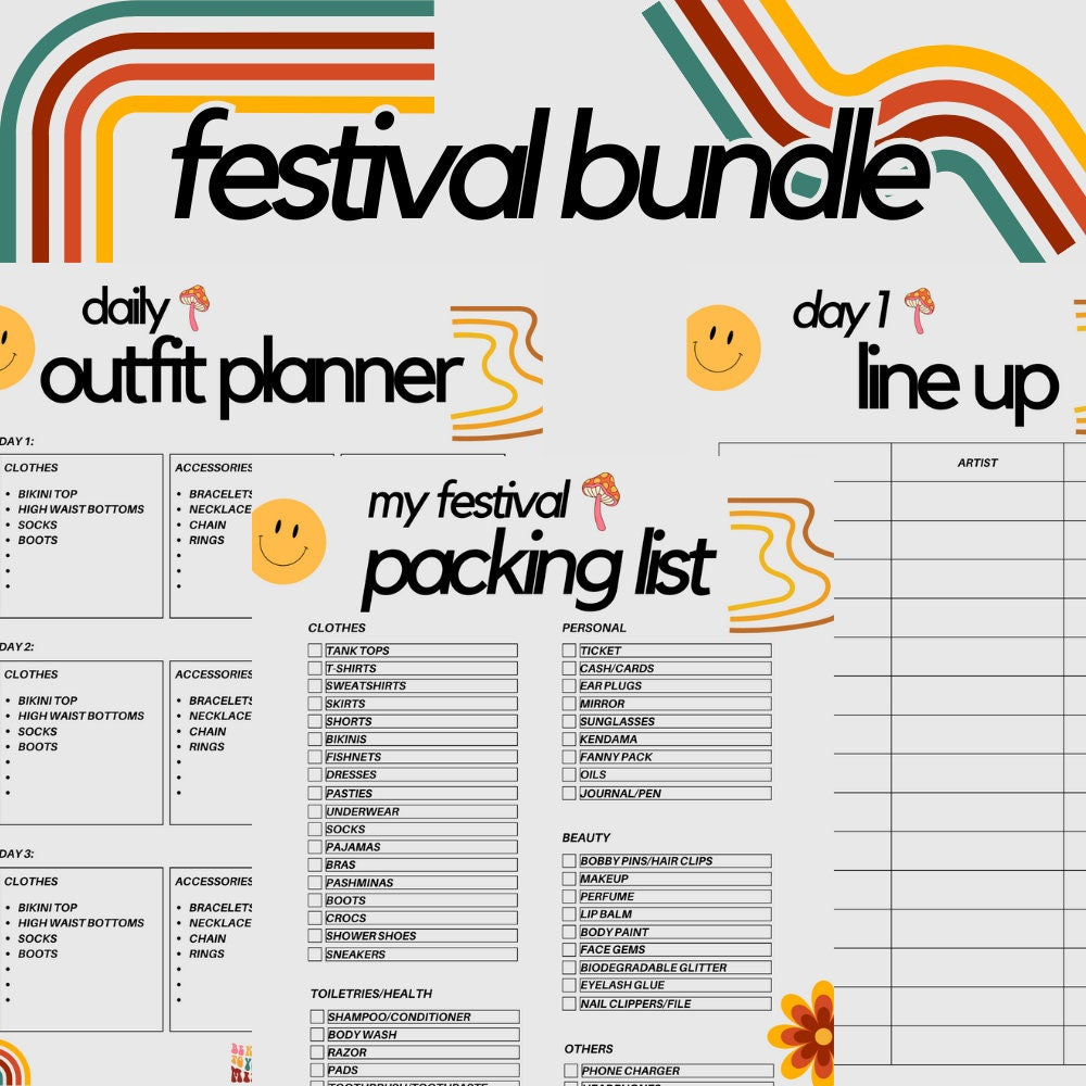 Editable Festival Packing List and More Bundle DIY Logo Rave Travel ...
