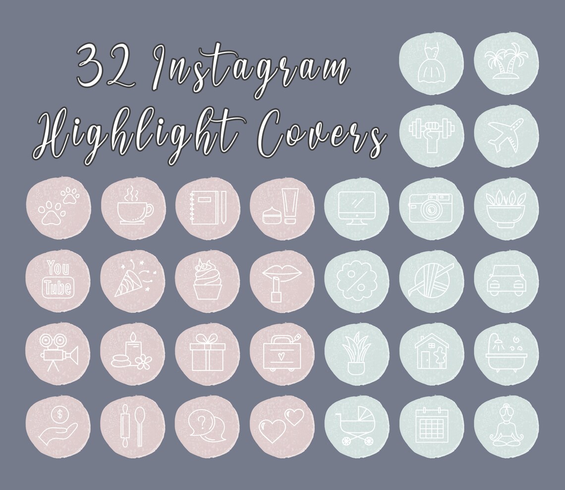 Instagram Story Highlight Covers Boho Icons Pink Blue Pastel General ...