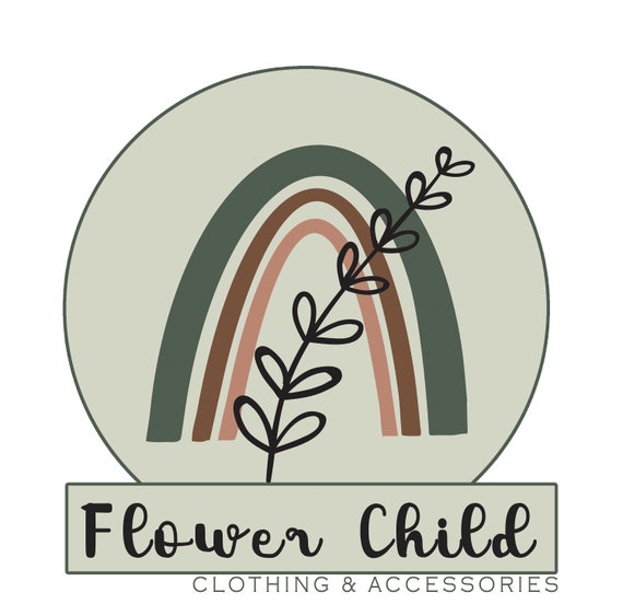 Rainbow Flower Child Boho Hippie Logo Shopify Store Mauve Pink | Etsy