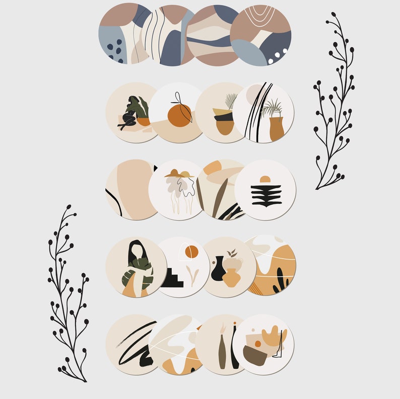 63 Boho Instagram Story Highlight Covers, Boho Icons Mauve Olive Navy ...