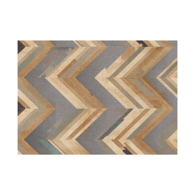 Chevron Woodgrain Modern Washable Rug, Neutral Geometric Area Rug, Boho ...