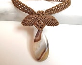 Items similar to Macrame Necklace With Coffee Agate Pendant, Brown ...