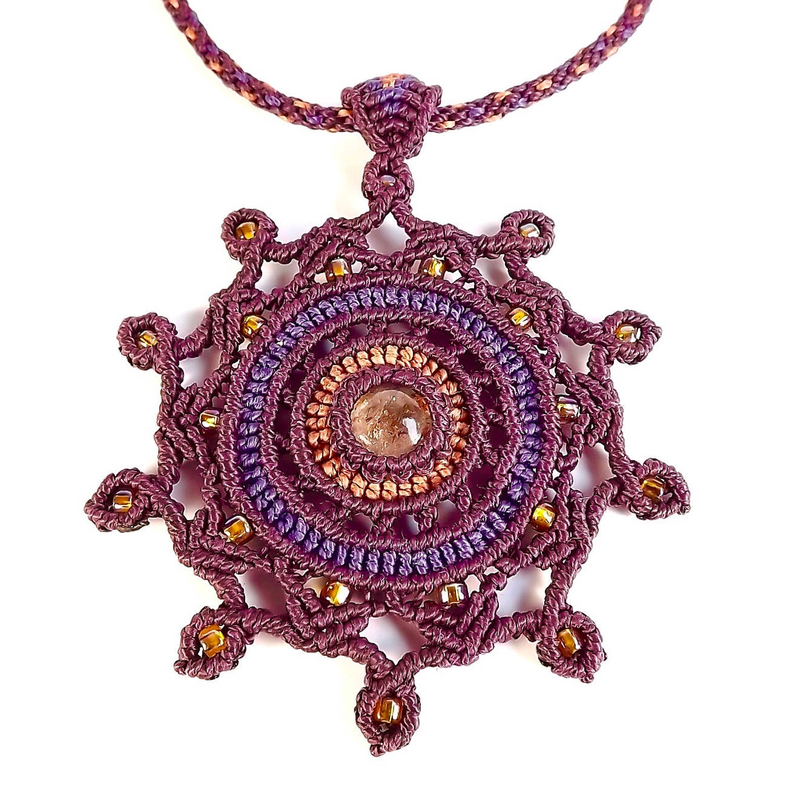 Macrame Necklace, Macrame Mandala, Macrame Pendant, Sunstone Necklace ...