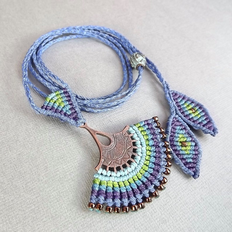 Macrame Necklace Peacock Necklace Fan Necklace Boho - Etsy