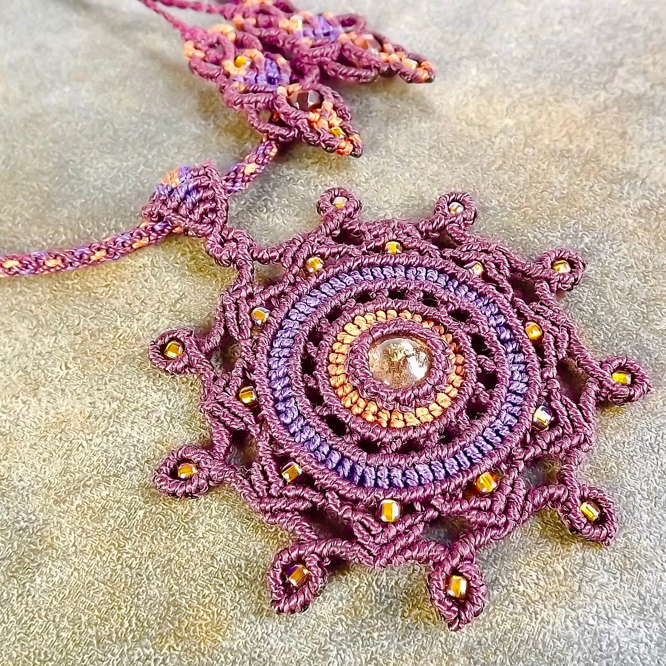 Macrame Necklace, Macrame Mandala, Macrame Pendant, Sunstone Necklace ...