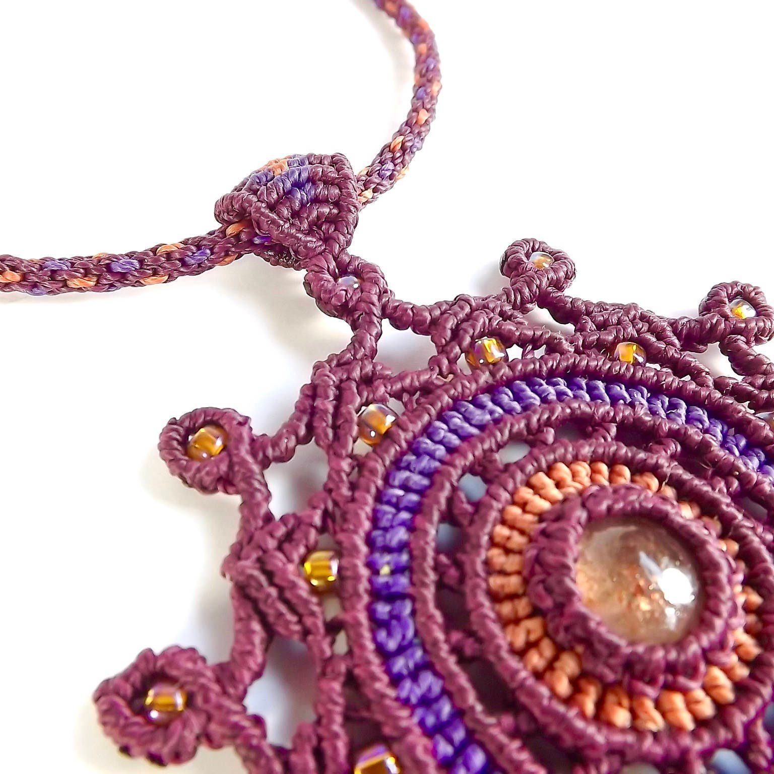 Macrame Necklace, Macrame Mandala, Macrame Pendant, Sunstone Necklace ...