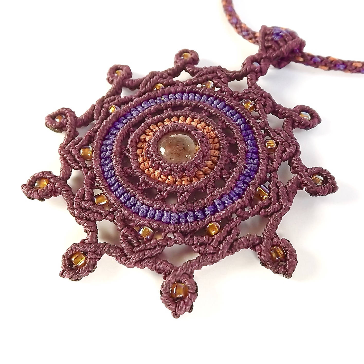 Macrame Necklace, Macrame Mandala, Macrame Pendant, Sunstone Necklace ...