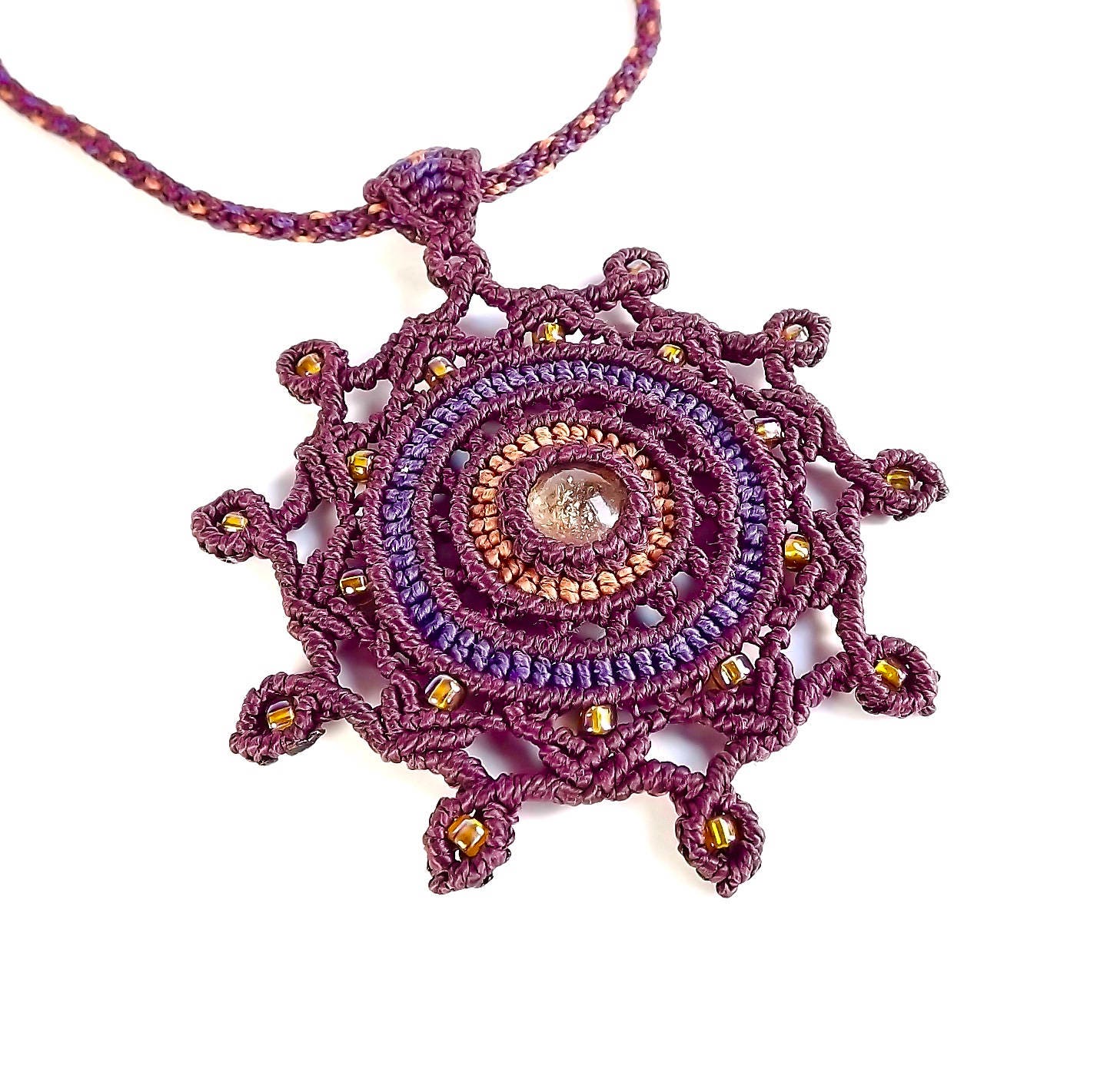 Macrame Necklace, Macrame Mandala, Macrame Pendant, Sunstone Necklace ...