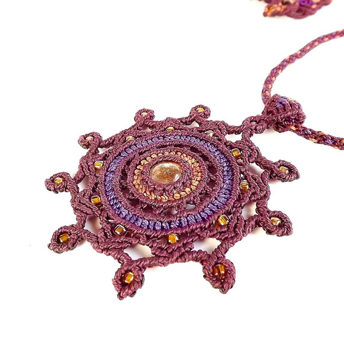 Macrame Necklace Macrame Mandala Macrame Pendant Sunstone - Etsy