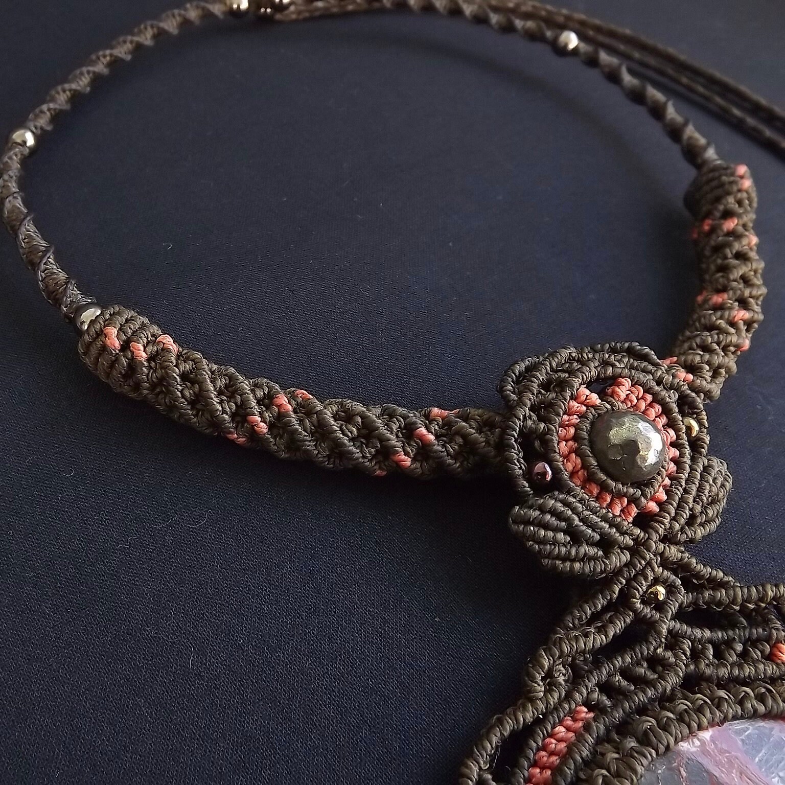 Macrame Pendant, 3D Macrame Necklace, Crazy Lace Agate Necklace ...
