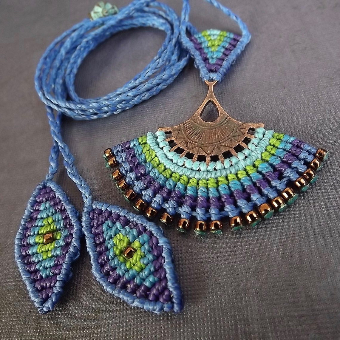 Macrame Necklace Peacock Necklace Fan Necklace Boho - Etsy