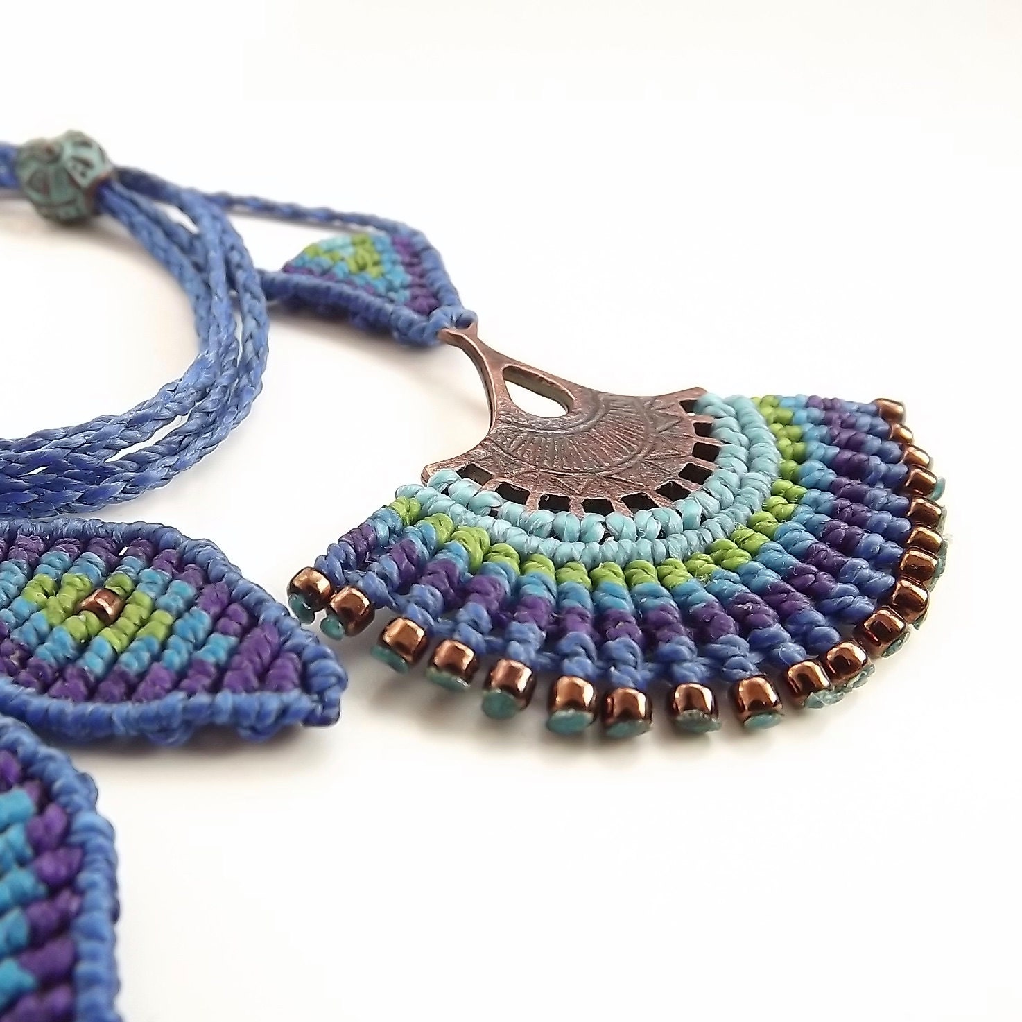 Macrame Necklace Peacock Necklace Fan Necklace Boho - Etsy