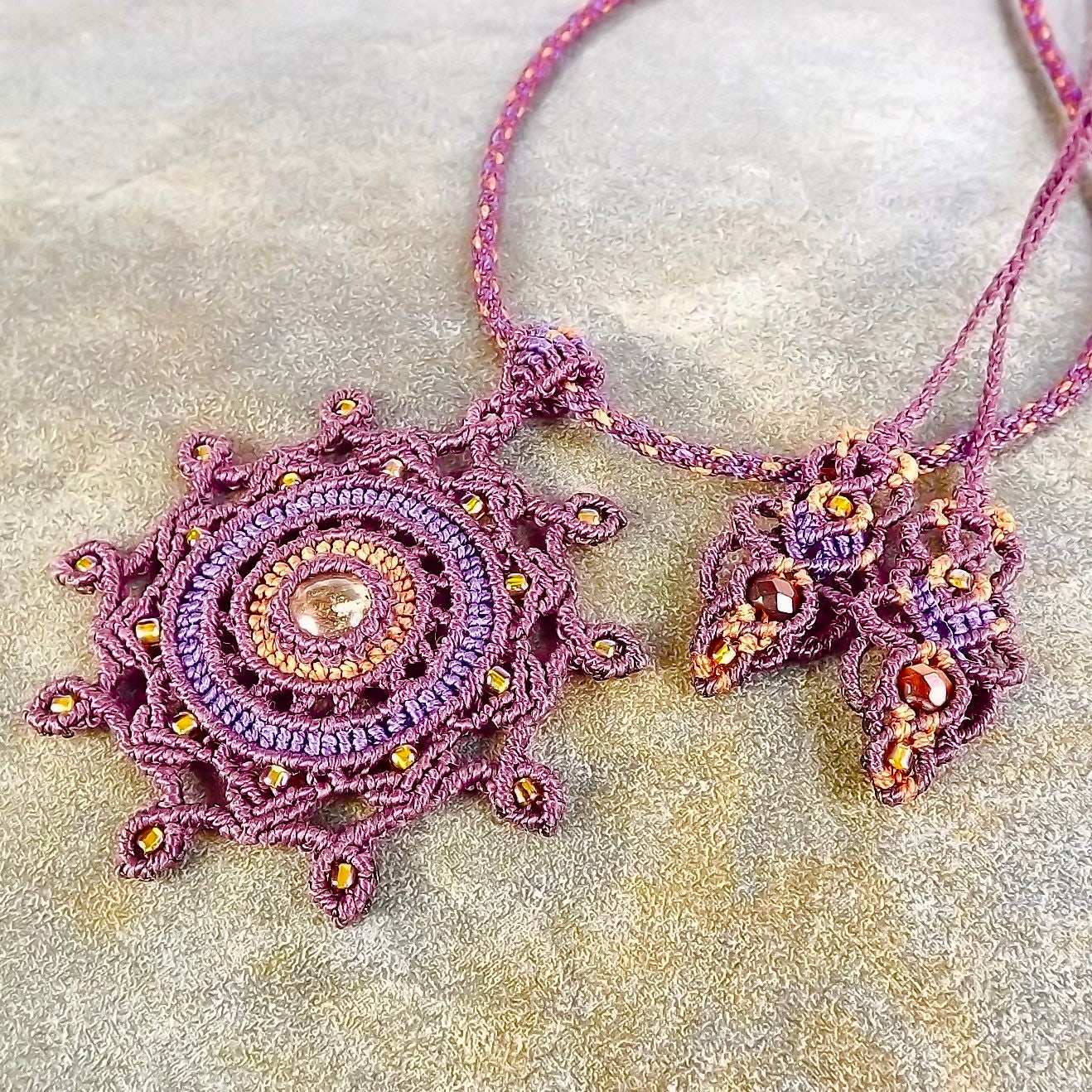 Macrame Necklace, Macrame Mandala, Macrame Pendant, Sunstone Necklace ...