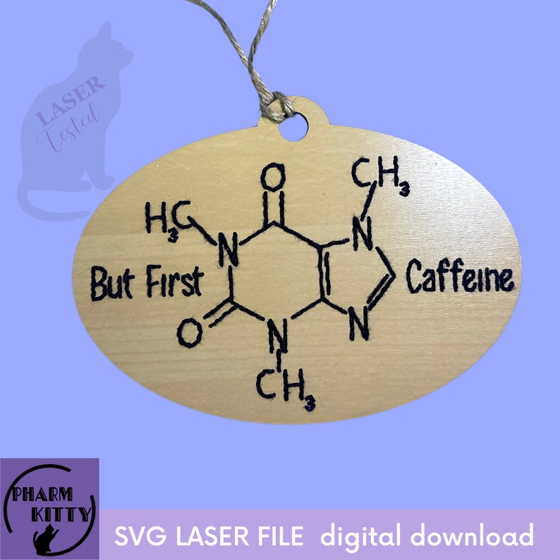 Caffeine Molecule Wood Embroidery SVG, Diy Chemistry Decor, Laser Cut ...