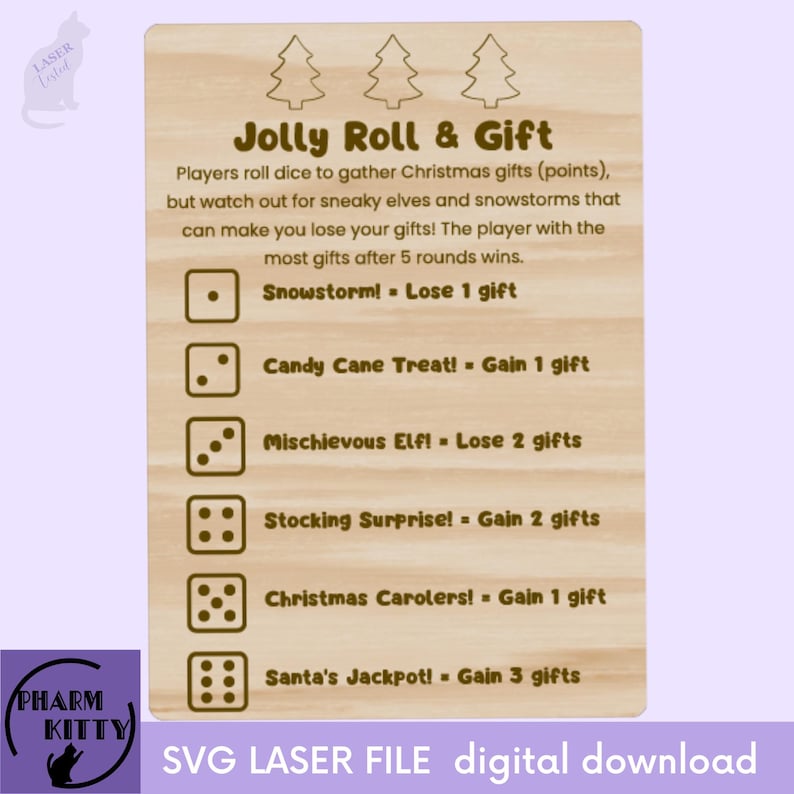 Jolly Roll Game SVG File for Laser Cutting, Fun Christmas Dice Game ...