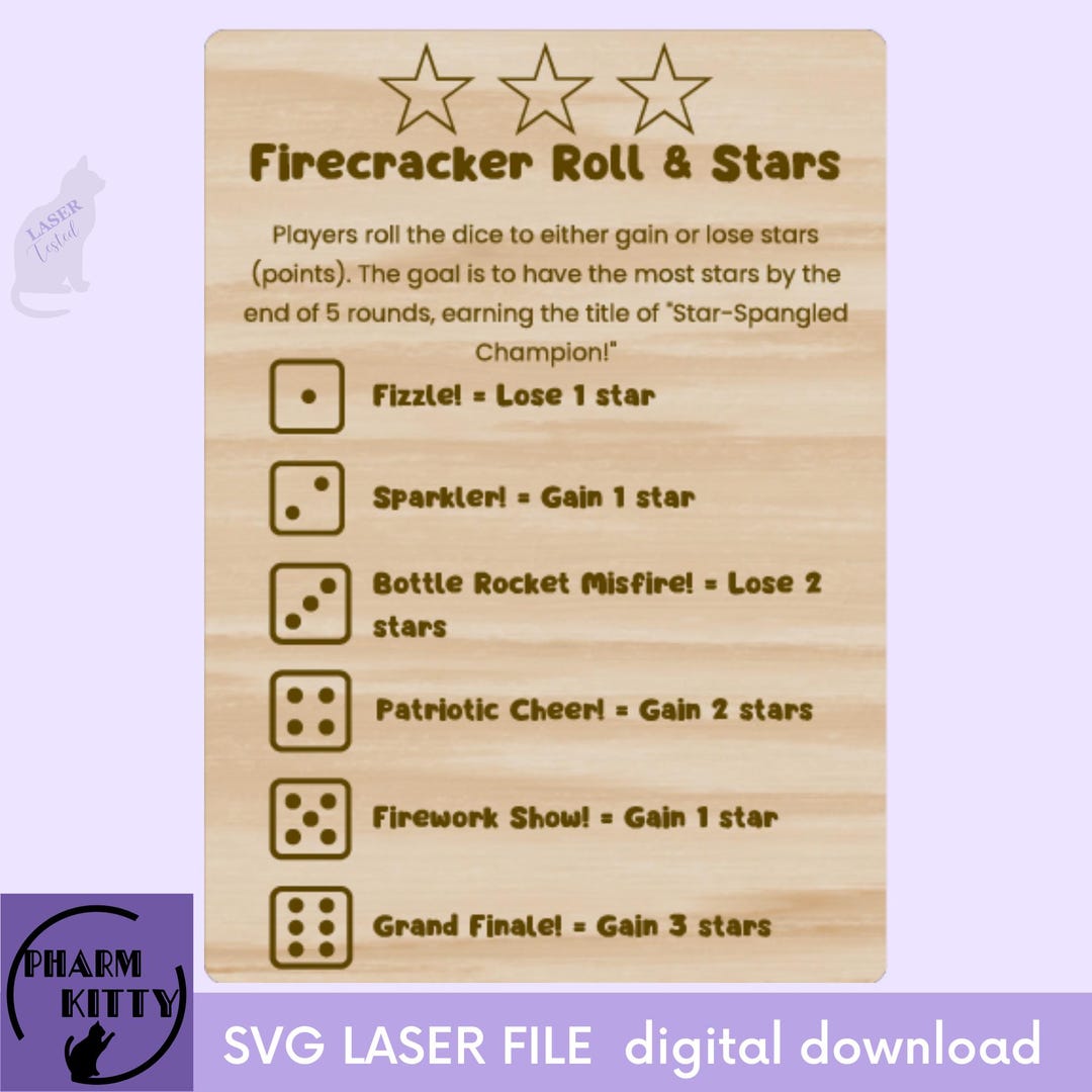 Firecracker Game SVG File for Laser Cutting | Fun Patriotic Dice Game ...