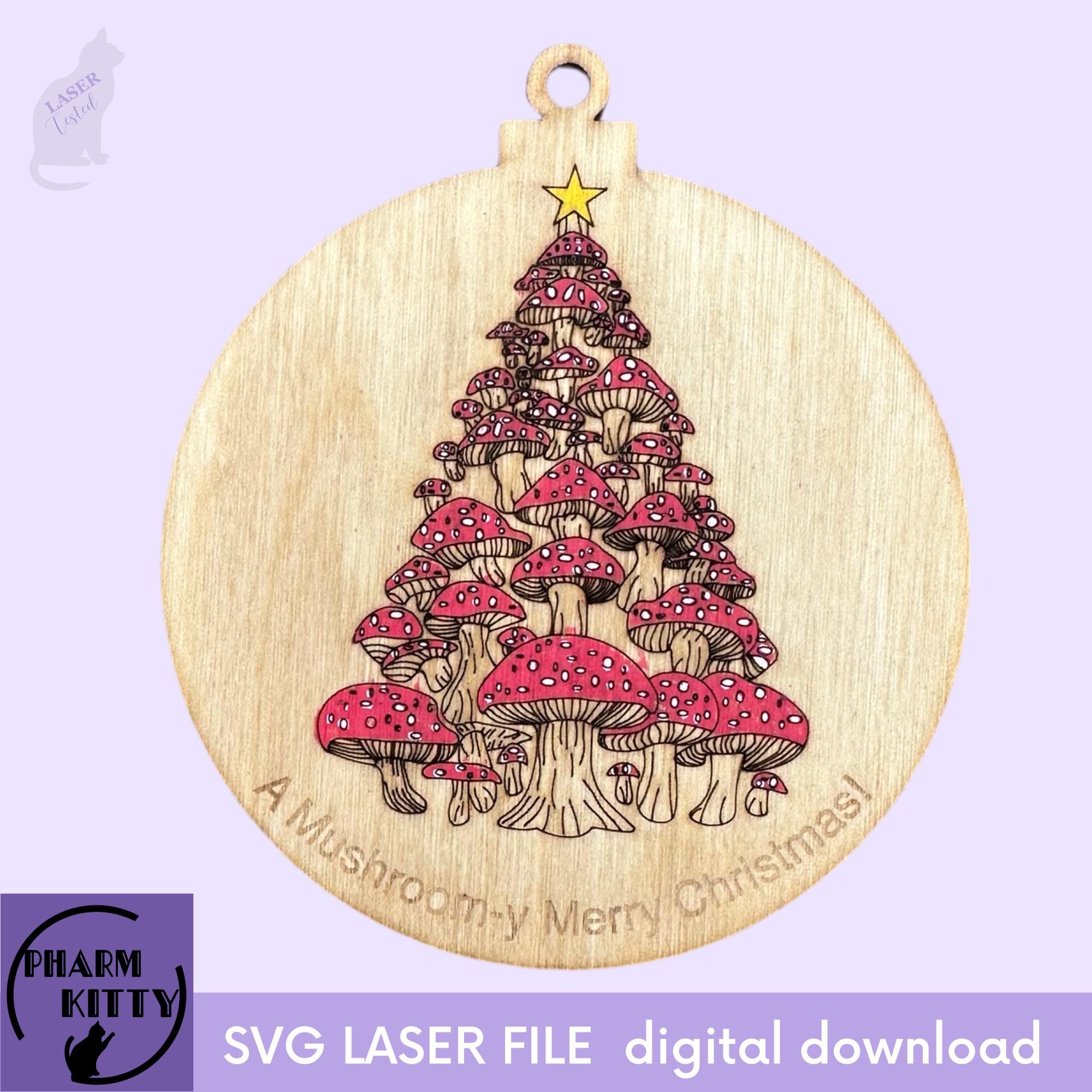 Mushroom Tree Ornament SVG, Laser Cut Fungi Christmas Decor (digital ...