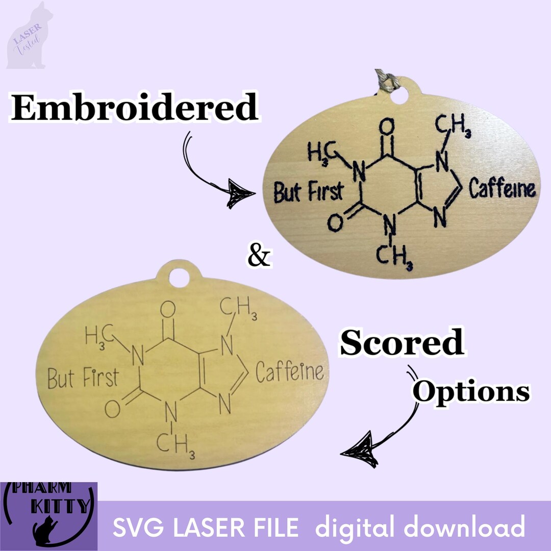 Caffeine Molecule Wood Embroidery SVG, Chemistry Decor Laser Cut File ...