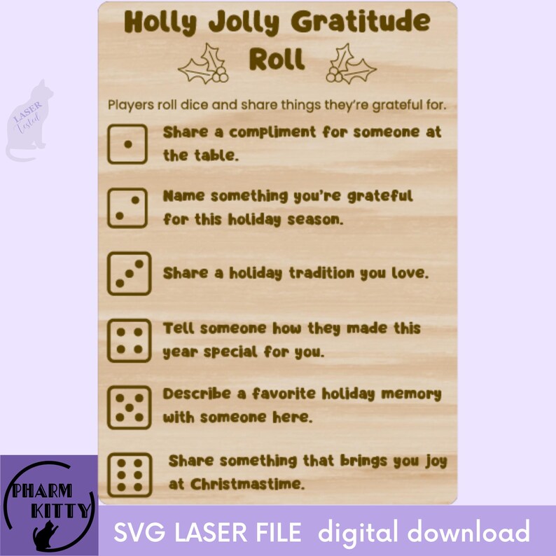 Gratitude Dice Game SVG Bundle | Laser Cut Family Games (digital ...