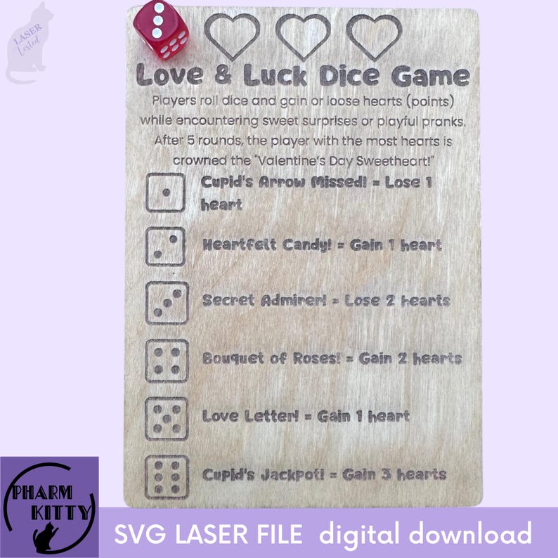 Love and Luck Game SVG File for Laser Cutting | Valentine’s Day Dice ...