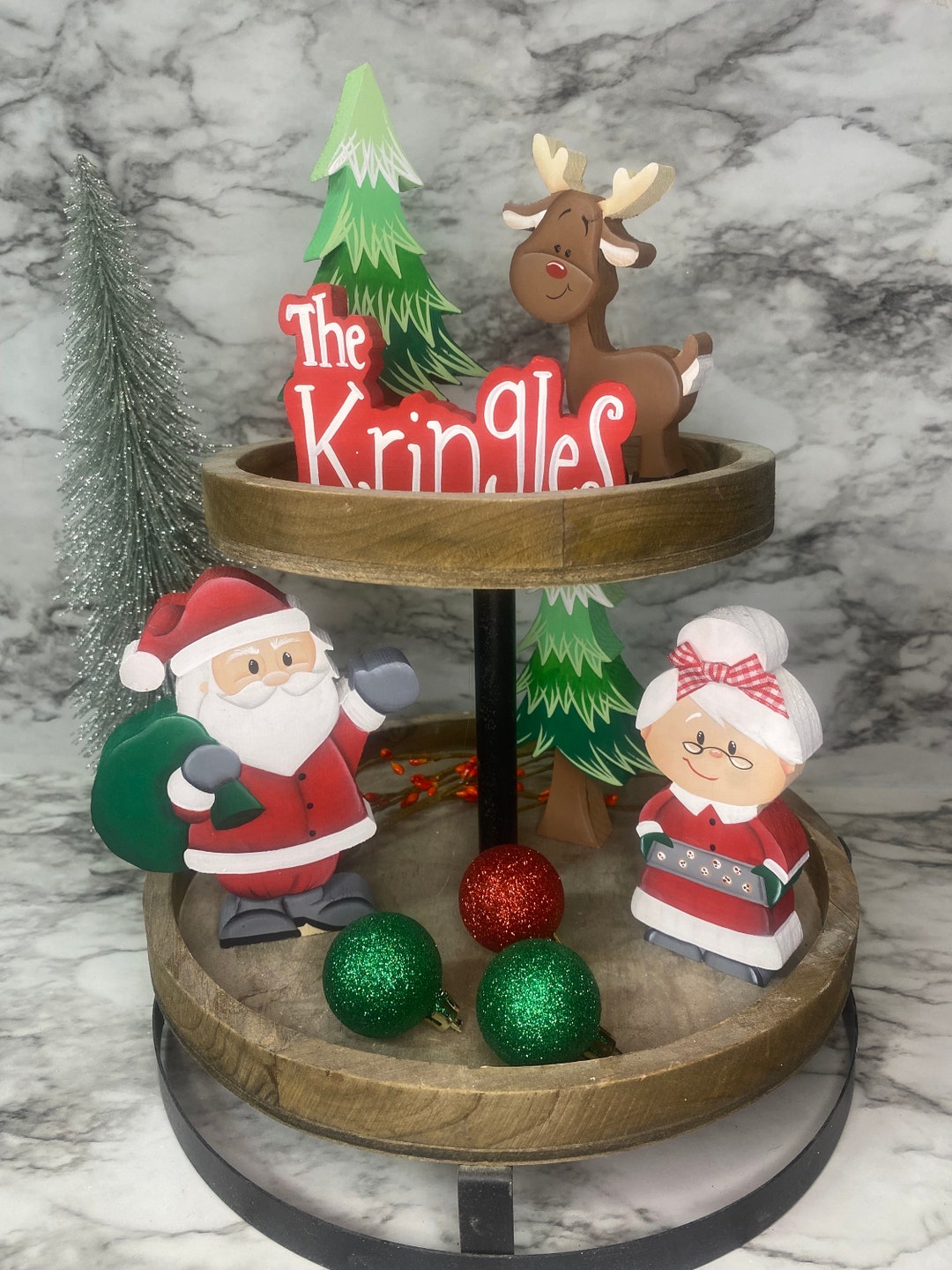 Hand Painted Santa & Mrs. Kringle Christmas Tiered Tray Decor - Etsy