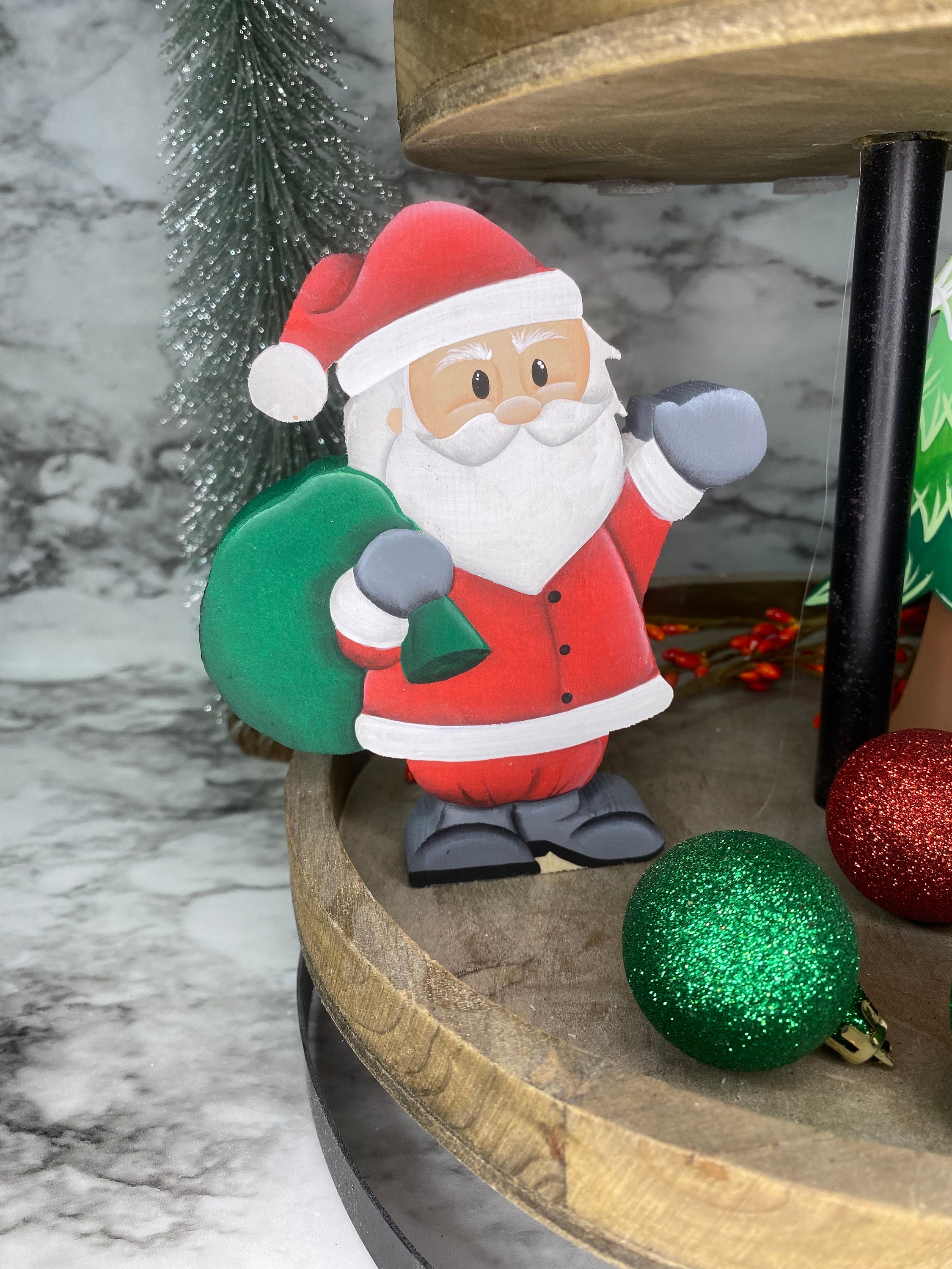 Hand Painted Santa & Mrs. Kringle Christmas Tiered Tray Decor - Etsy