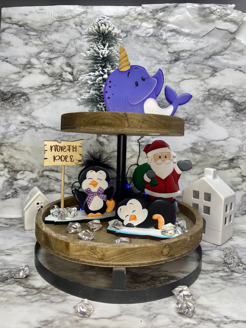 Hand Painted Penguin Tiered Tray Decor: Winter Holiday Mini Sign - Etsy