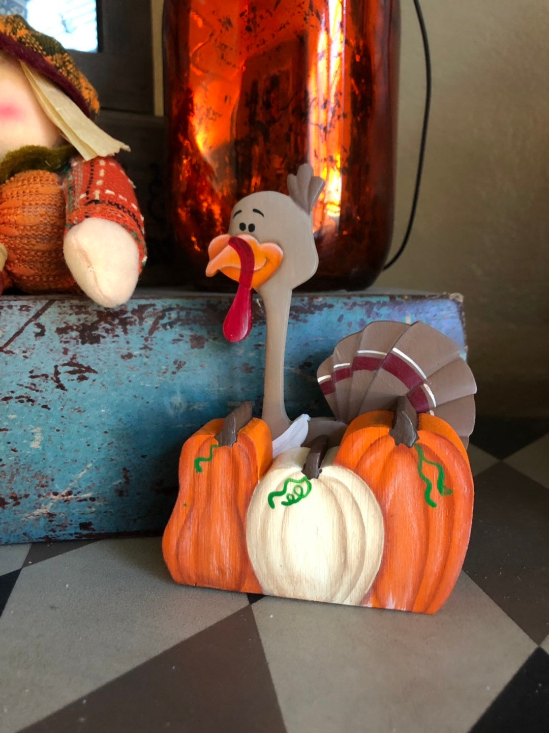 Hand Painted Turkey & Pumpkins - Thanksgiving Tiered Tray Decor - Etsy