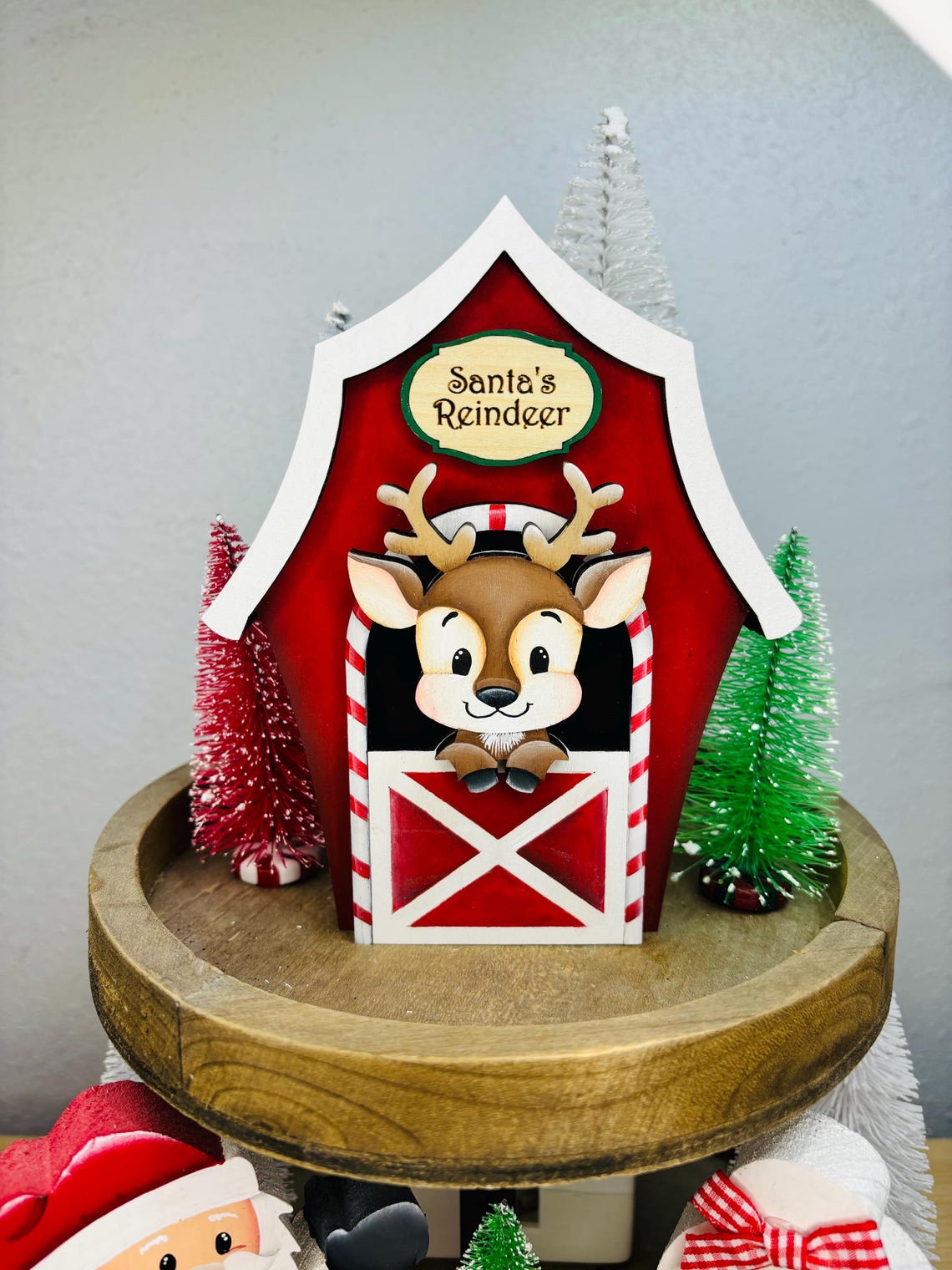 Hand Painted Christmas Reindeer Barn: Tiered Tray Decor - Etsy
