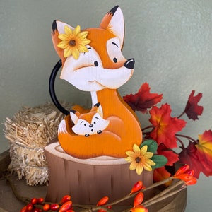 Hand Painted Fox and Baby Wood Sign - Tiered Tray Decor - Etsy