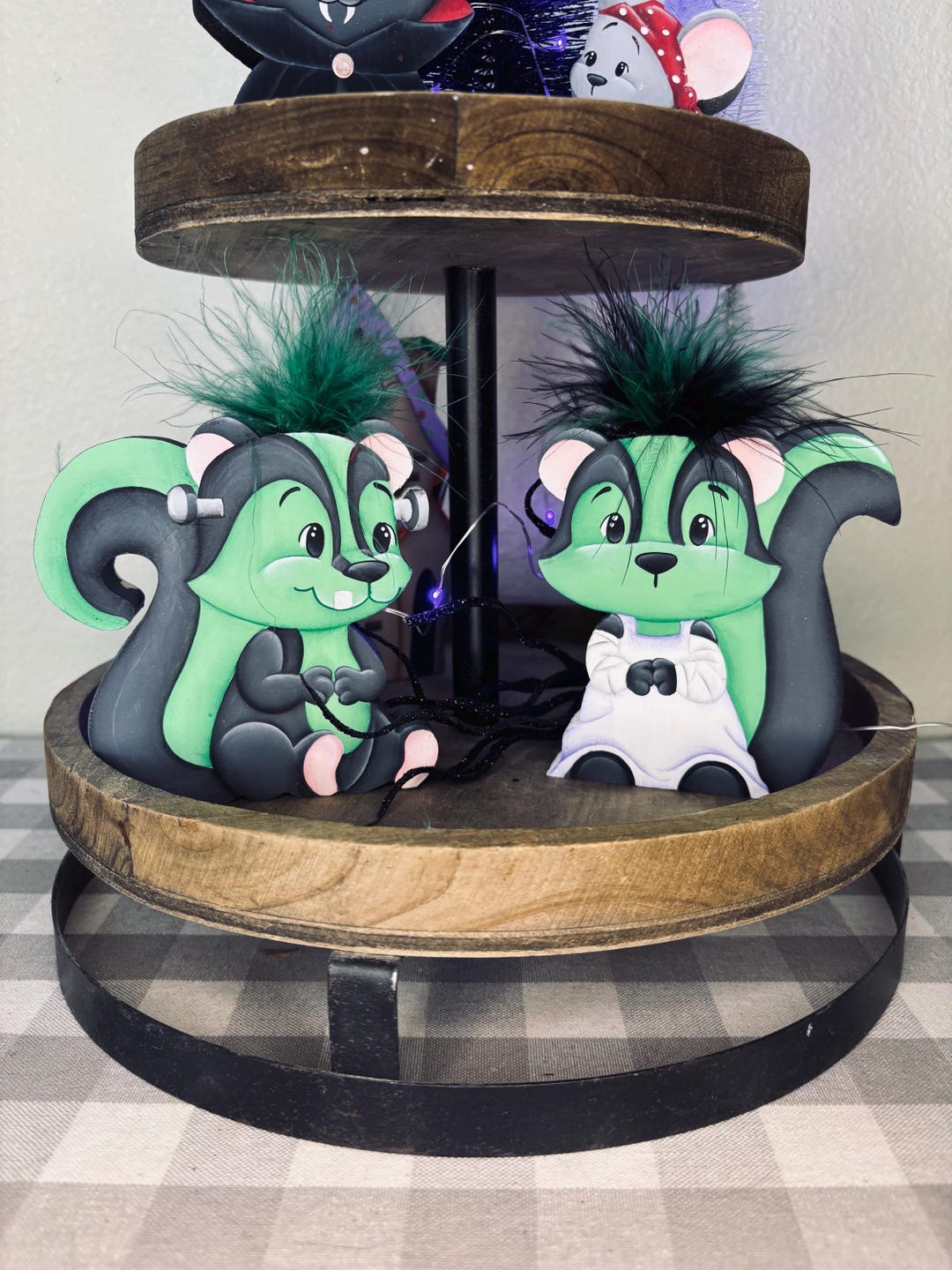 Hand Painted Frankenstein & Bride Skunk Set: Halloween Tiered Tray ...