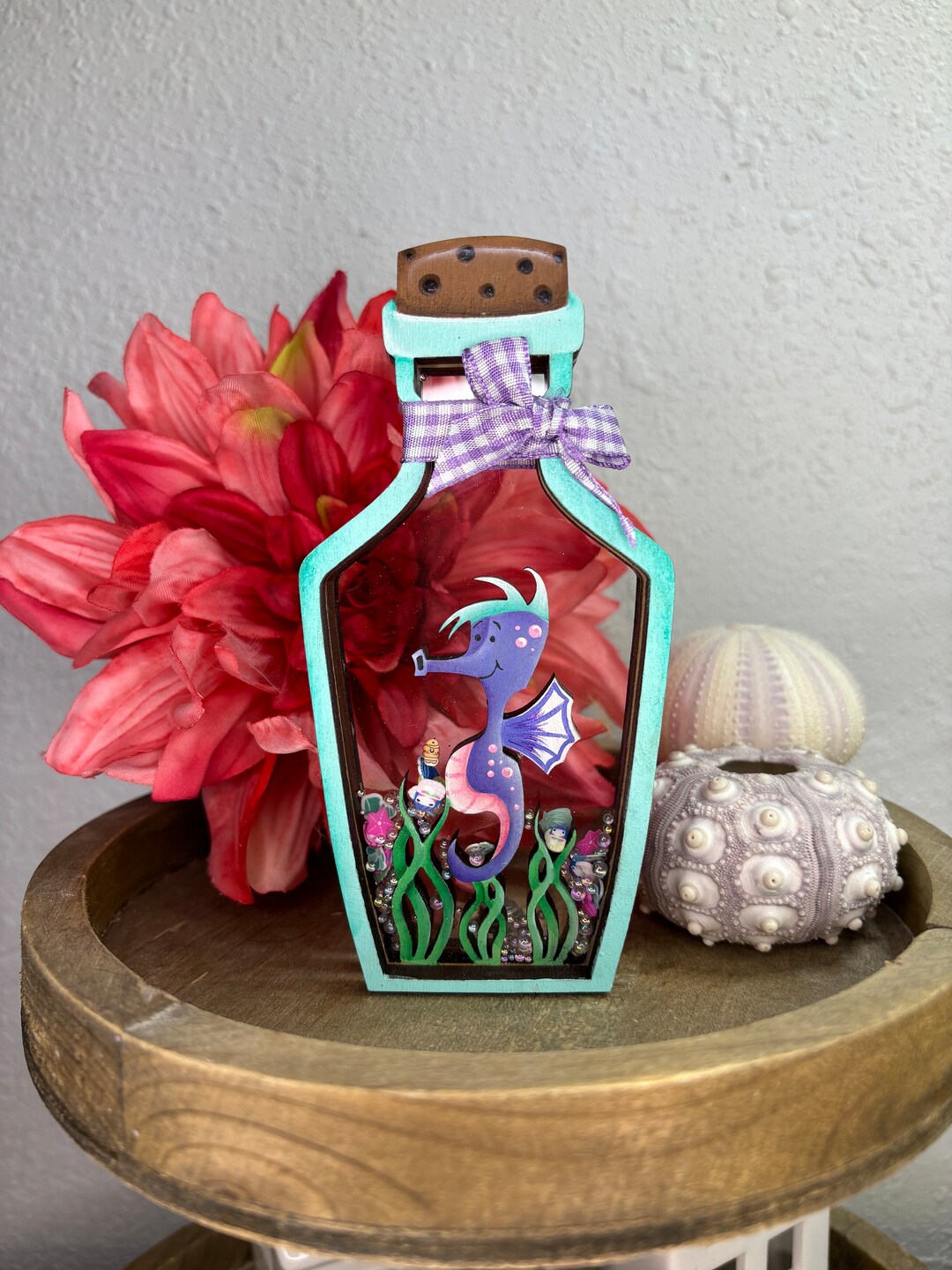 Summer Tiered Tray Decor, Seahorse Shake Tiered Tray, Summer Farmhouse ...