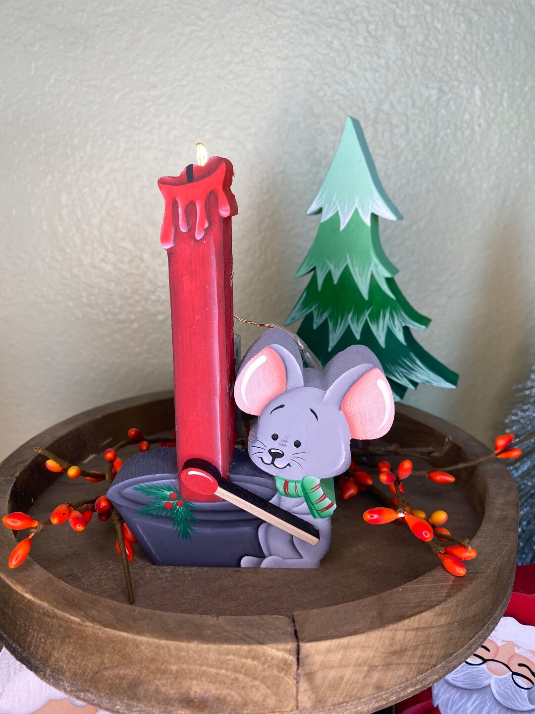 Hand Painted Christmas Mouse & Candle Tiered Tray Decor - Etsy
