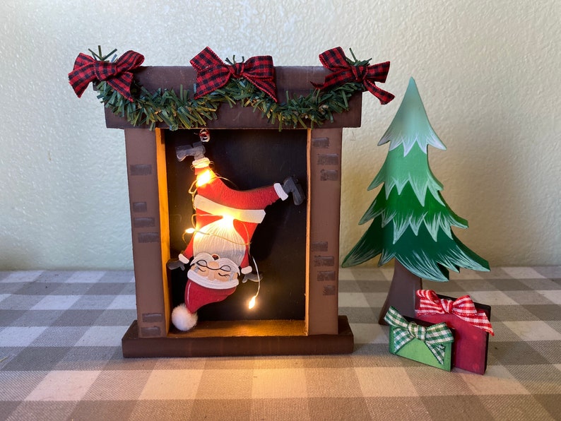 Christmas Tiered Tray Decor: Santa Stuck in Chimney Mini Sign - Etsy
