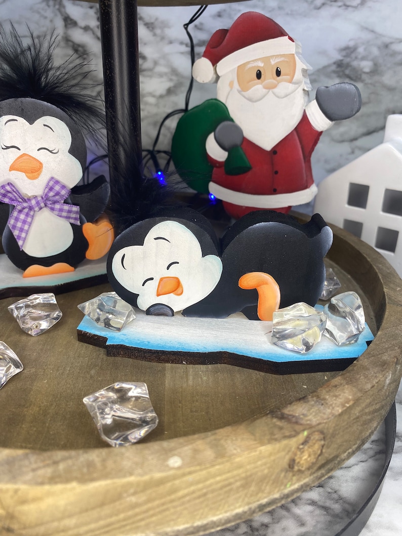 Hand Painted Penguin Tiered Tray Decor: Winter Holiday Mini Sign - Etsy